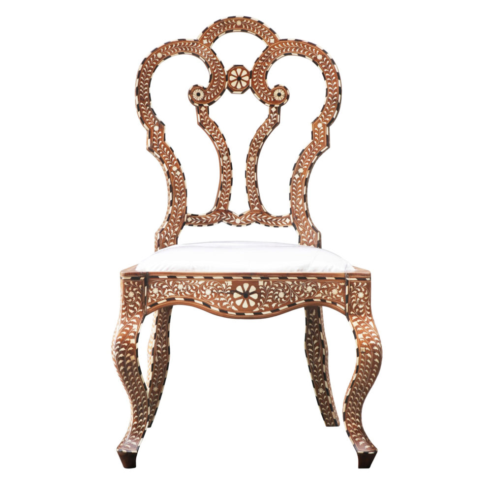 Bone Inlay Carved Chair: Hand-carved Teakwood Chair