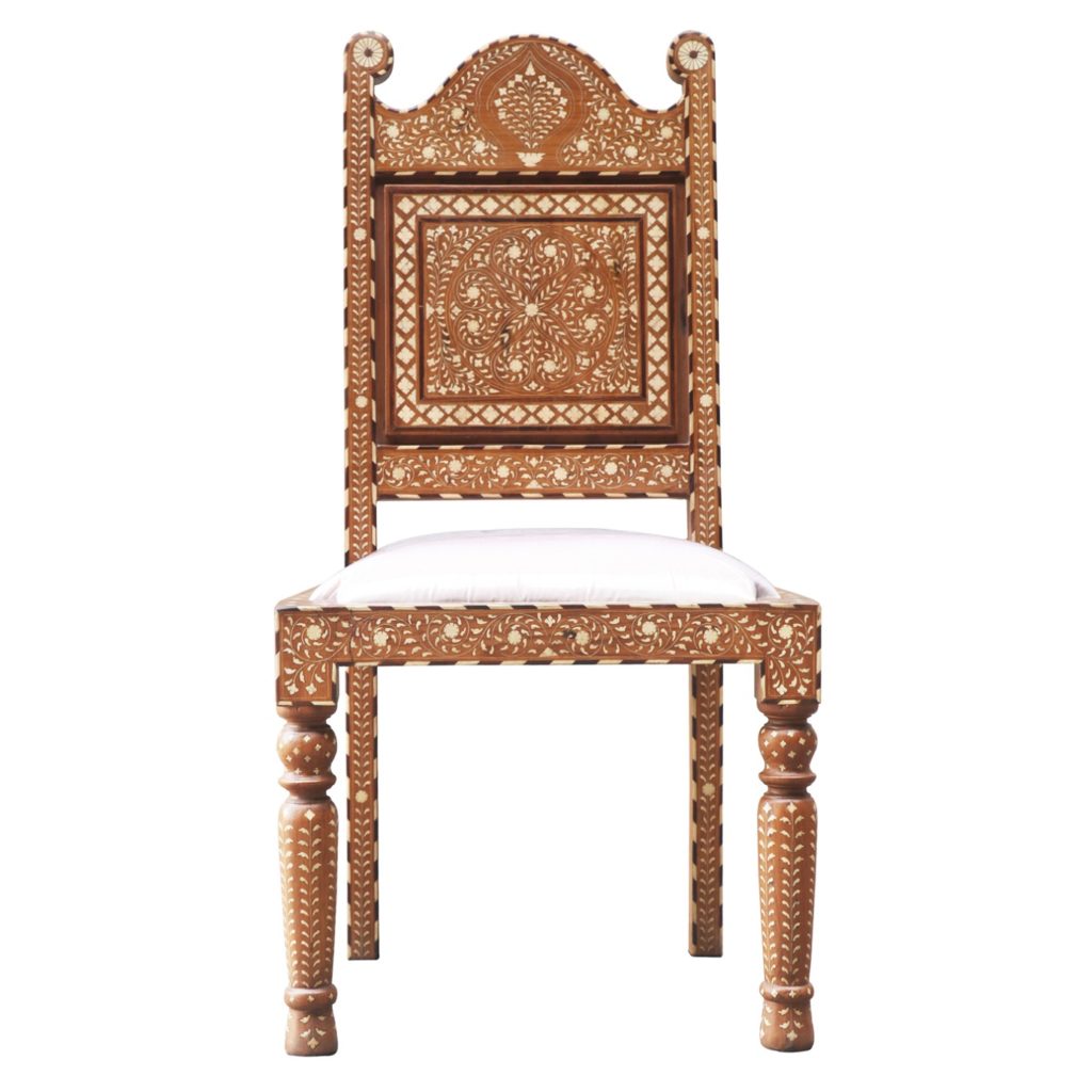 Bone Inlay Teakwood Chair: Hand-carved Inlay Chair