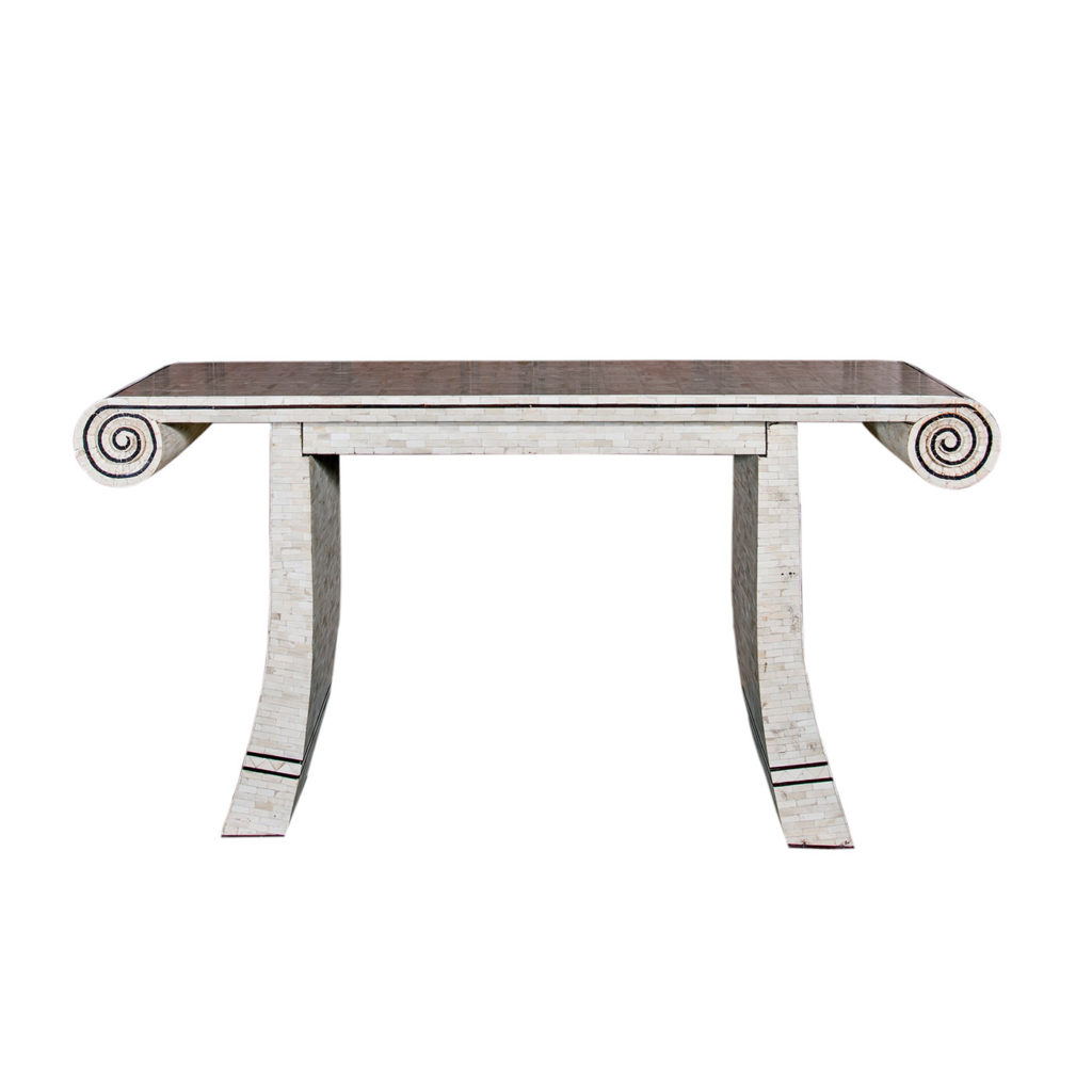 Acrylic Inlay Table: Mother of Pearl Table with Acrylic Legs