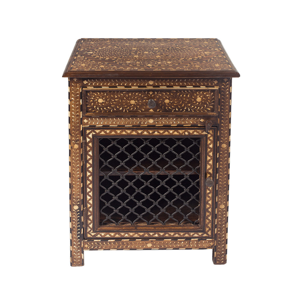 Bone Inlay Jali Table: Iron Jali and Bone Inlay Side Table