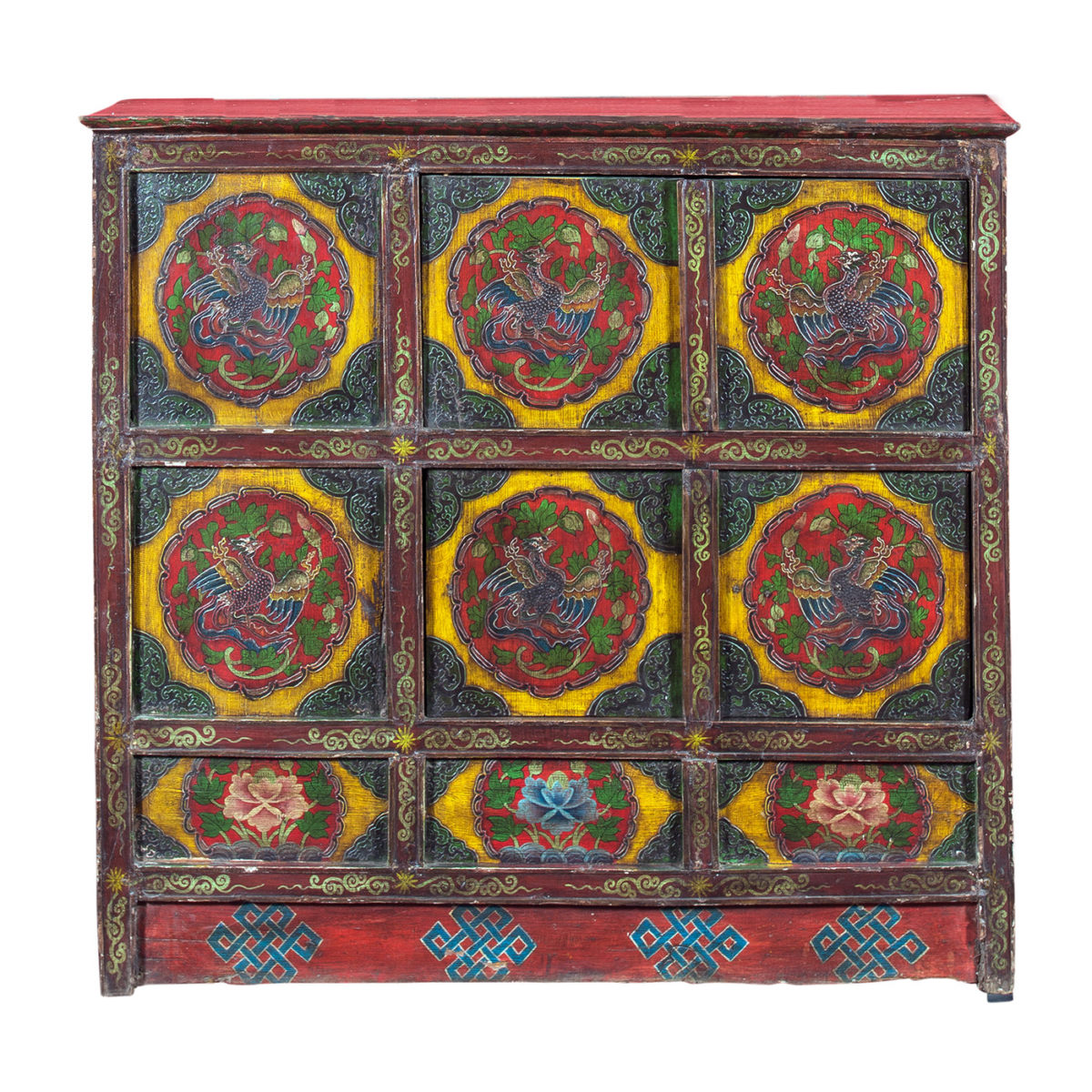 Tibetan Sideboard: Painted Tibetan Sideboard with Storage
