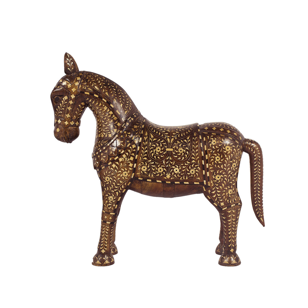 Bone Inlay Horse: Hand-carved Neemwood Horse