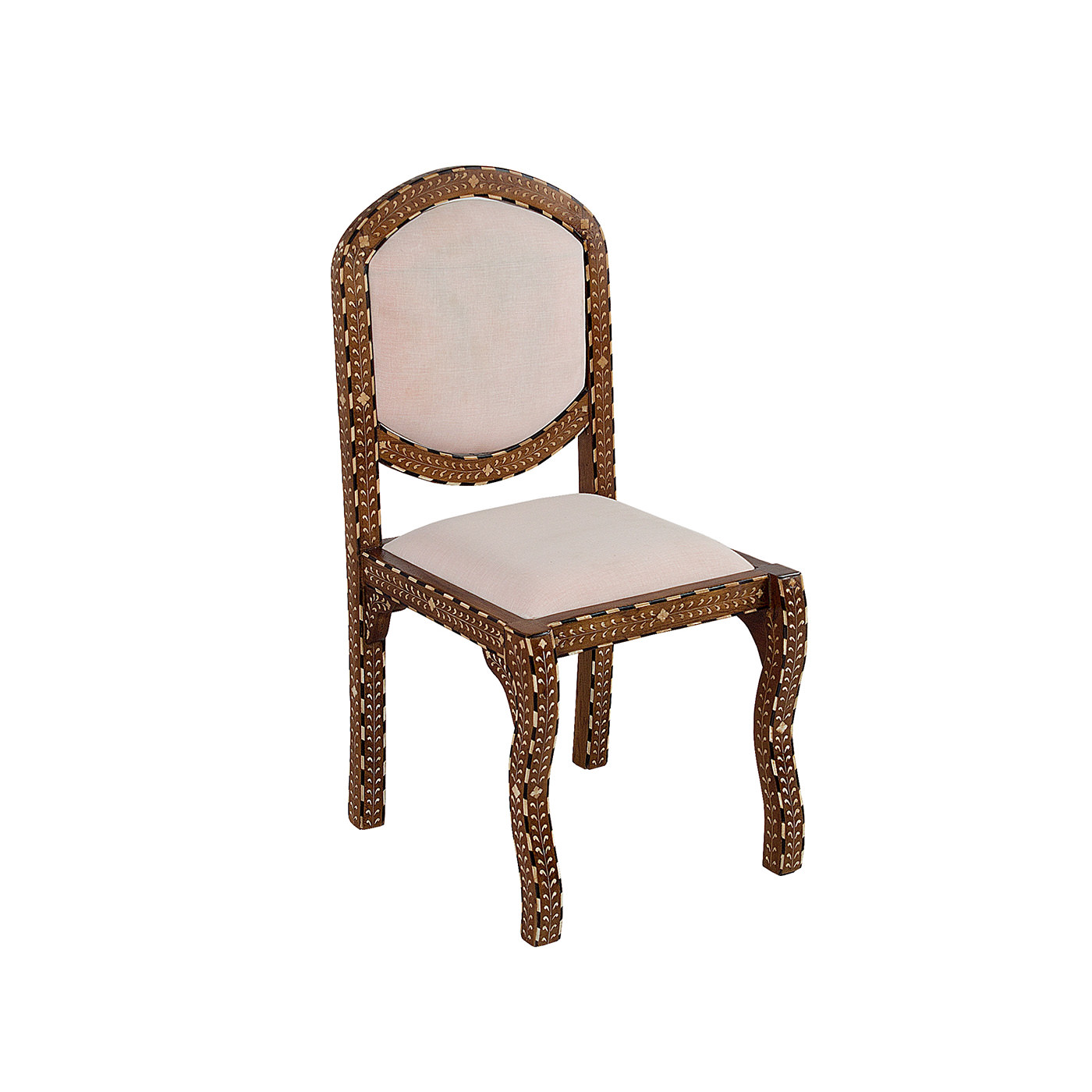 Bone Inlay Chair: Armless bone and teak inlay chair