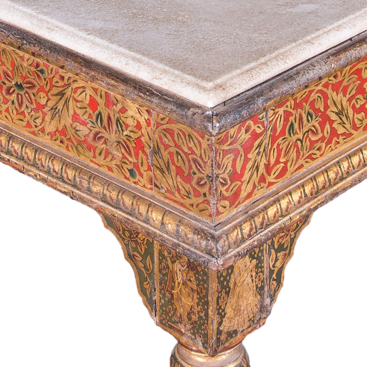 Marble Gilt Table: Antique Painted Table with Aged Marble Top