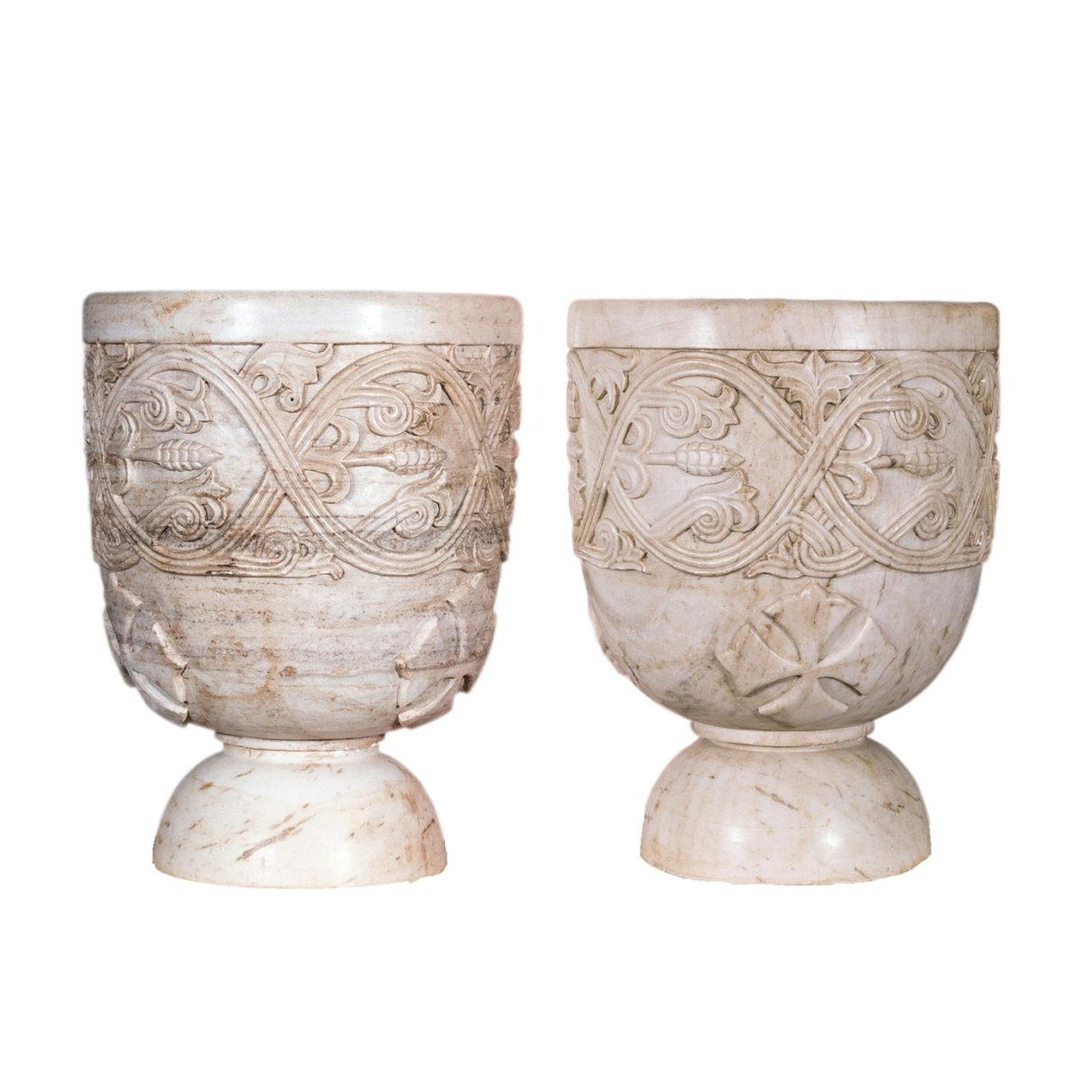 Roman Style Marble Planter: Hand-carved Marble Planter