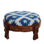 Dhurrie Chukki Ottoman: Antique Blue and White Ottoman