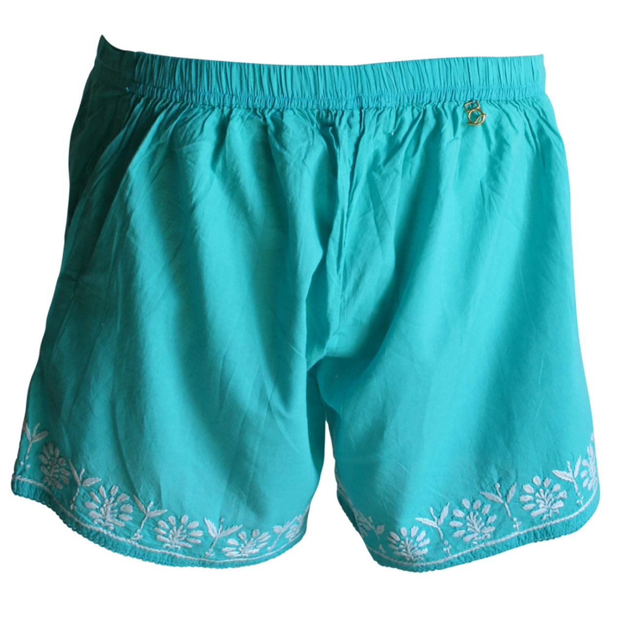 Lounge Shorts Turquoise: Hand-embroidered lounge shorts