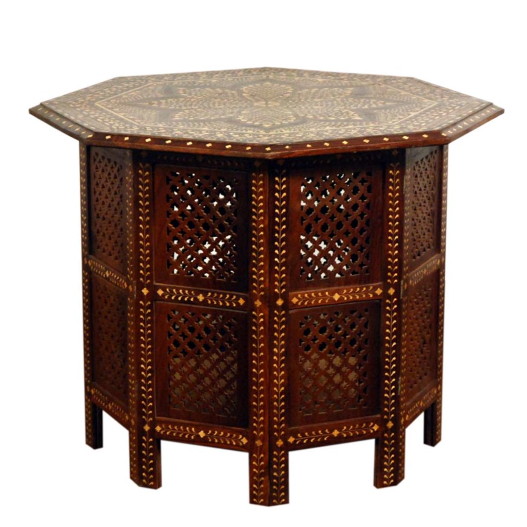 Bone Inlay Octagonal Moroccan Table, Large: Inlaid Table