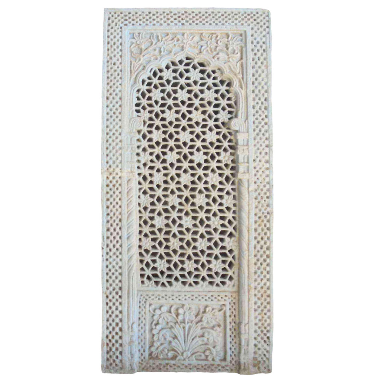 Floral Marble Jali Panel: Hand Carved Marble Panel