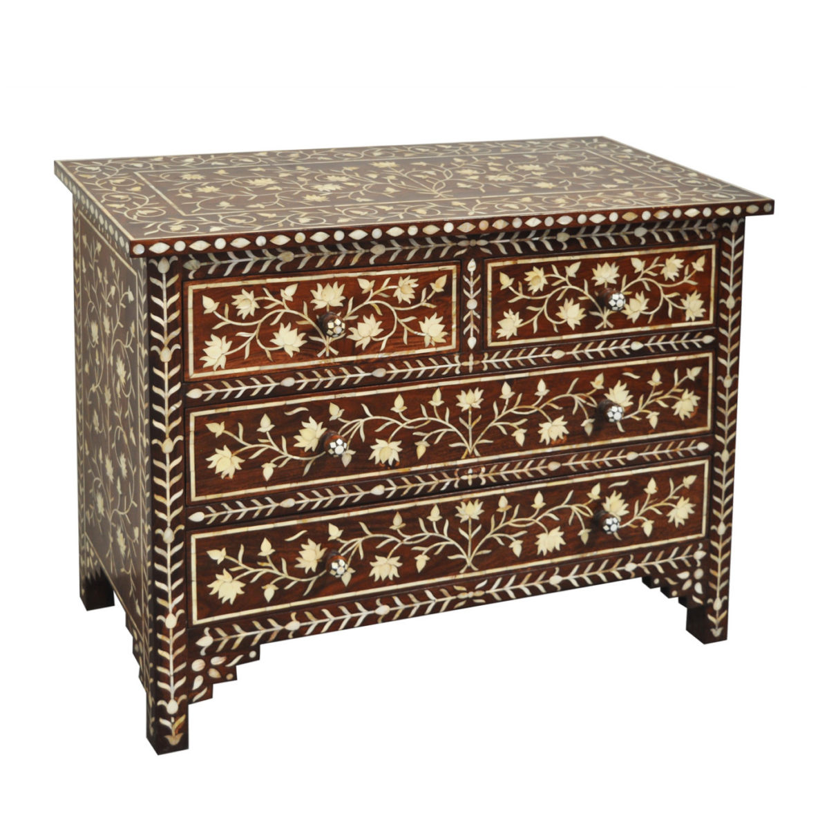 Mother of Pearl Inlay Chest of Drawers: Brown Inlay Chest of Drawers