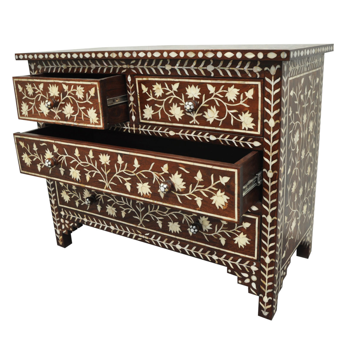 Mother of Pearl Inlay Chest of Drawers: Brown Inlay Chest of Drawers