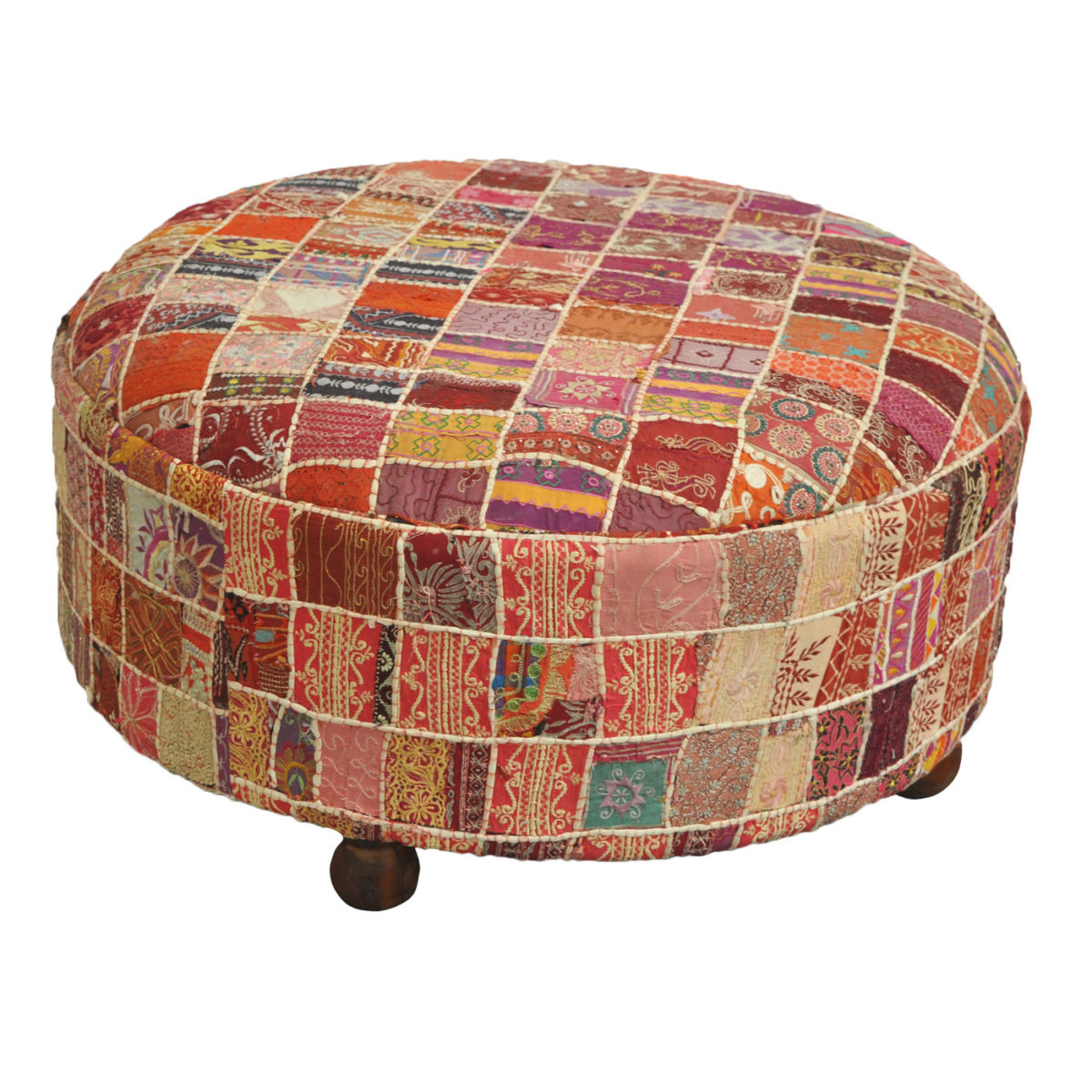 Round Kambadia Ottoman: Vintage Fabric Ottoman