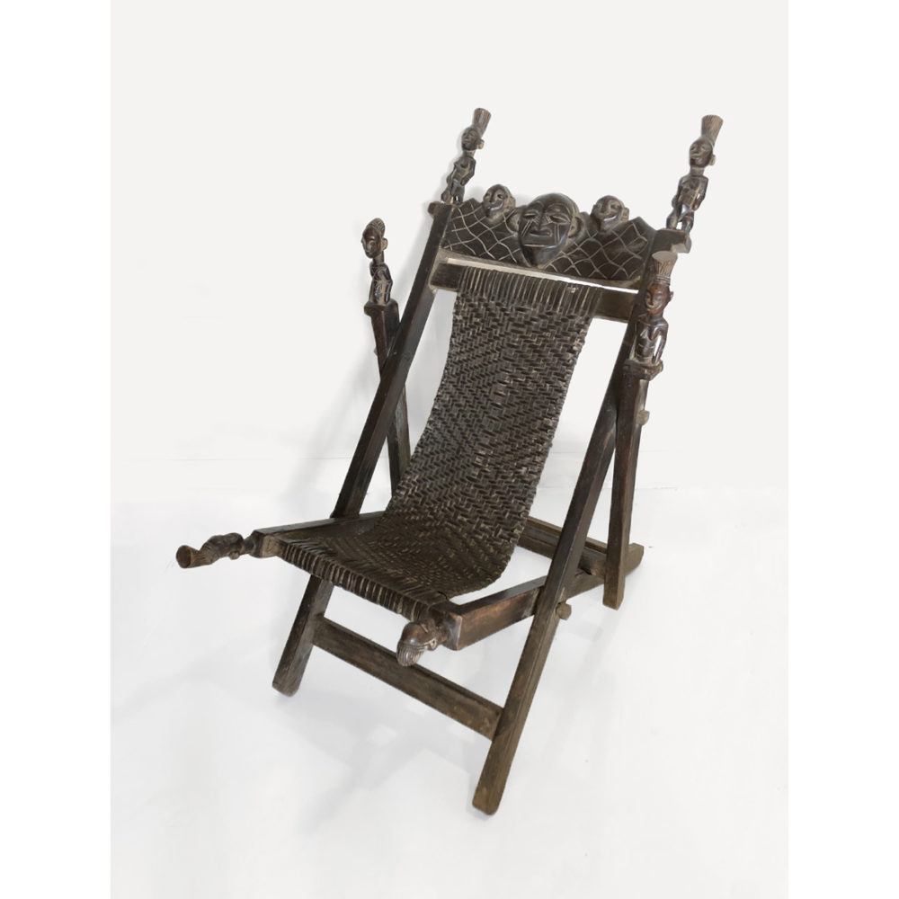 African Folding Chair: Hand-Carved West African Chair