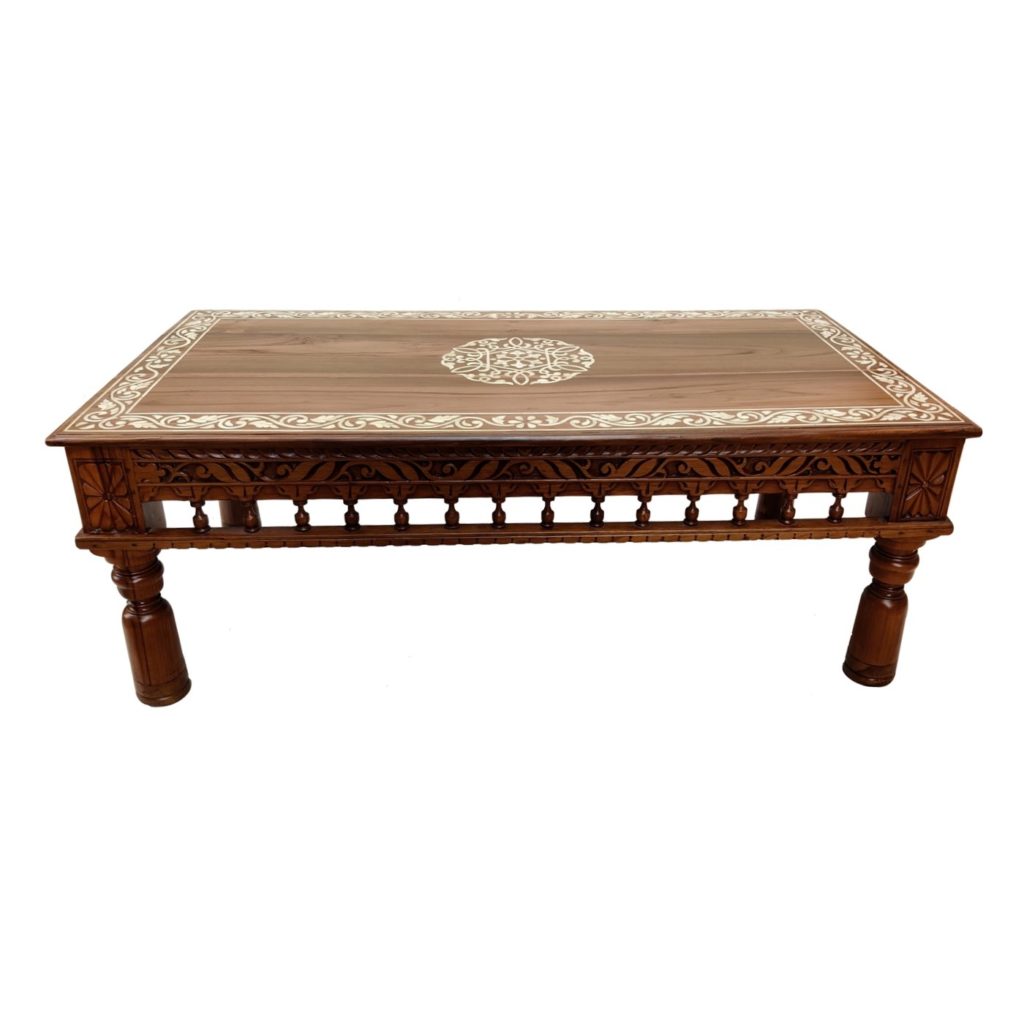 Medallion Inlay Coffee Table | Bone Inlay Table | Small Coffee Table