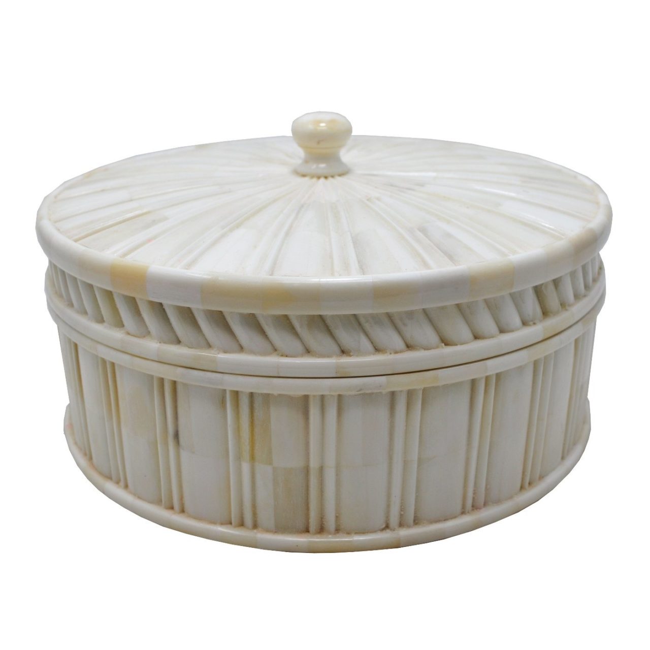 Round Bone Box, Small | Carved Bone Box | White Box | Tabletop Box