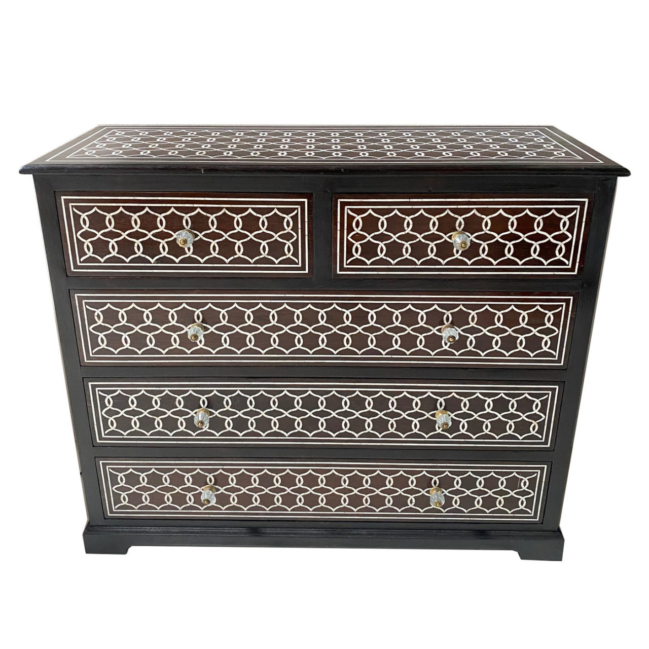 Infinity Inlay Chest of Drawers | Black and White Dresser | Pearl Inlay