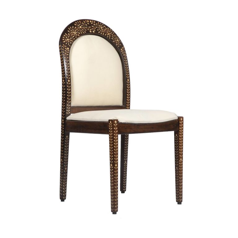 Carved Backrest Inlay Chair | Bone Inlay Accent Chair | Dining Room Chair
