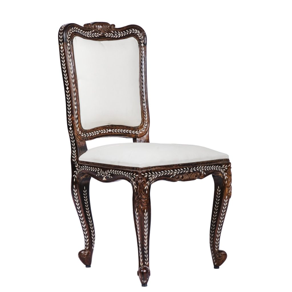 Carved Leg Inlay Chair | Bone Inlay Accent Chair | Formal Dining Chair