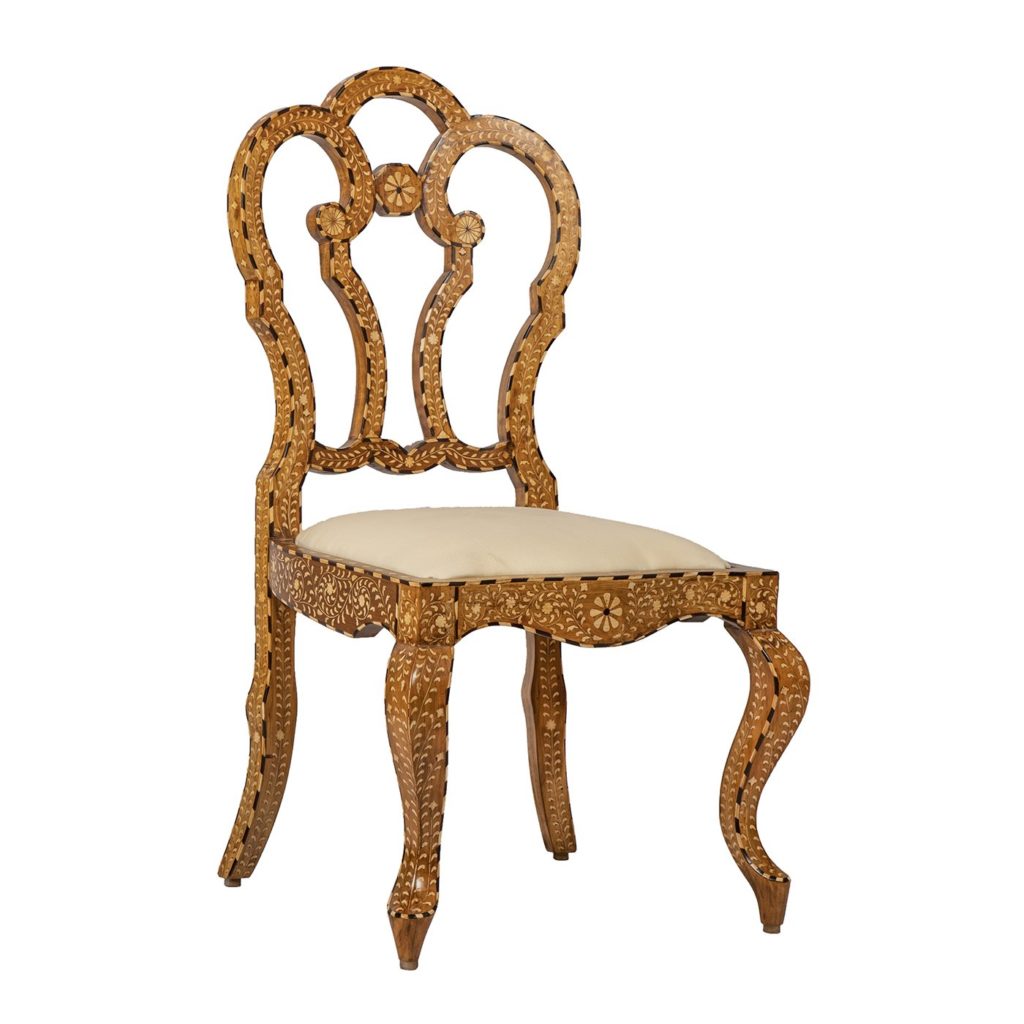 Carved Backrest Inlay Chair | Bone Inlay Accent Chair | Dining Room Chair