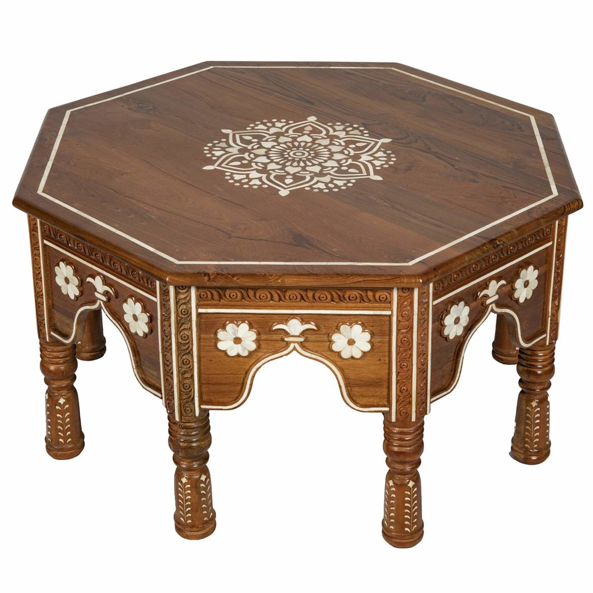 Inlay Octagonal Coffee Table | Bone Inlay Coffee Table |Small Coffee Table