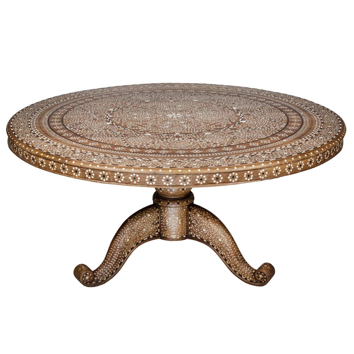 Bone Inlay Round Table | Indian Inlay Dining Table | Inlay Dining Table