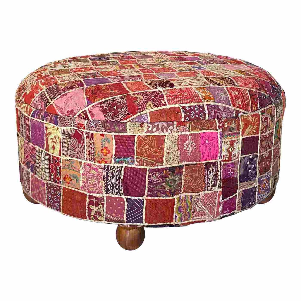 Round Kambadia Ottoman in Pink | Pink Ottoman | Coffee Table Ottoman
