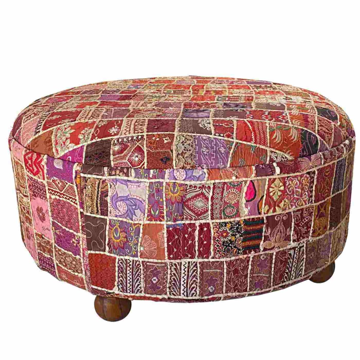 Round Kambadia Ottoman in Pink | Pink Ottoman | Coffee Table Ottoman