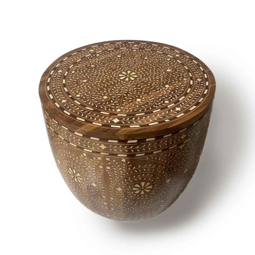 Bone Inlay Drum Table | Inlay Table | Inlay Side Table | Indian End Table