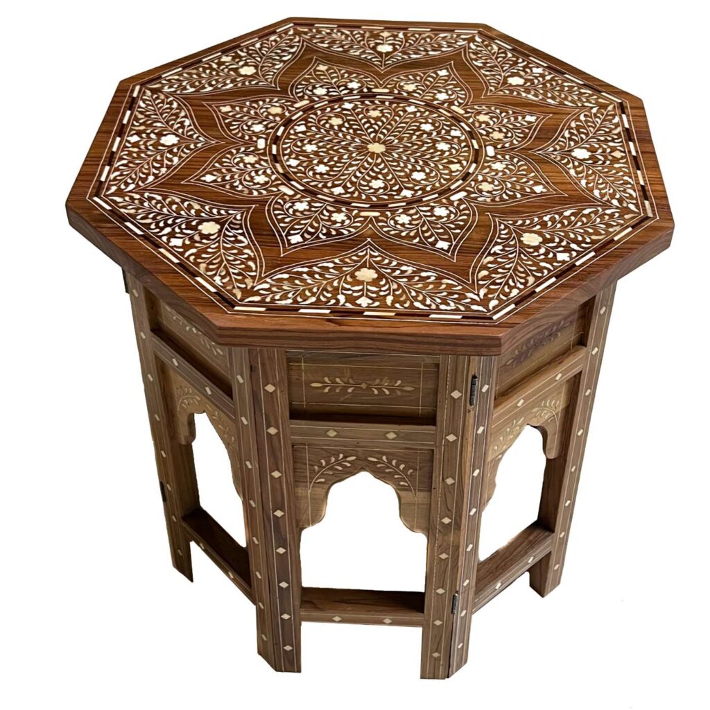 Inlay Octagonal Table, 20" | Moroccan Table | Bone Inlay Table