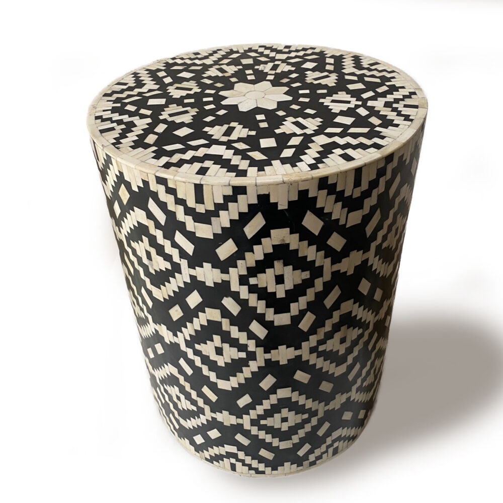 Bone Barrel Table | Black and White Table | Bone Side Table