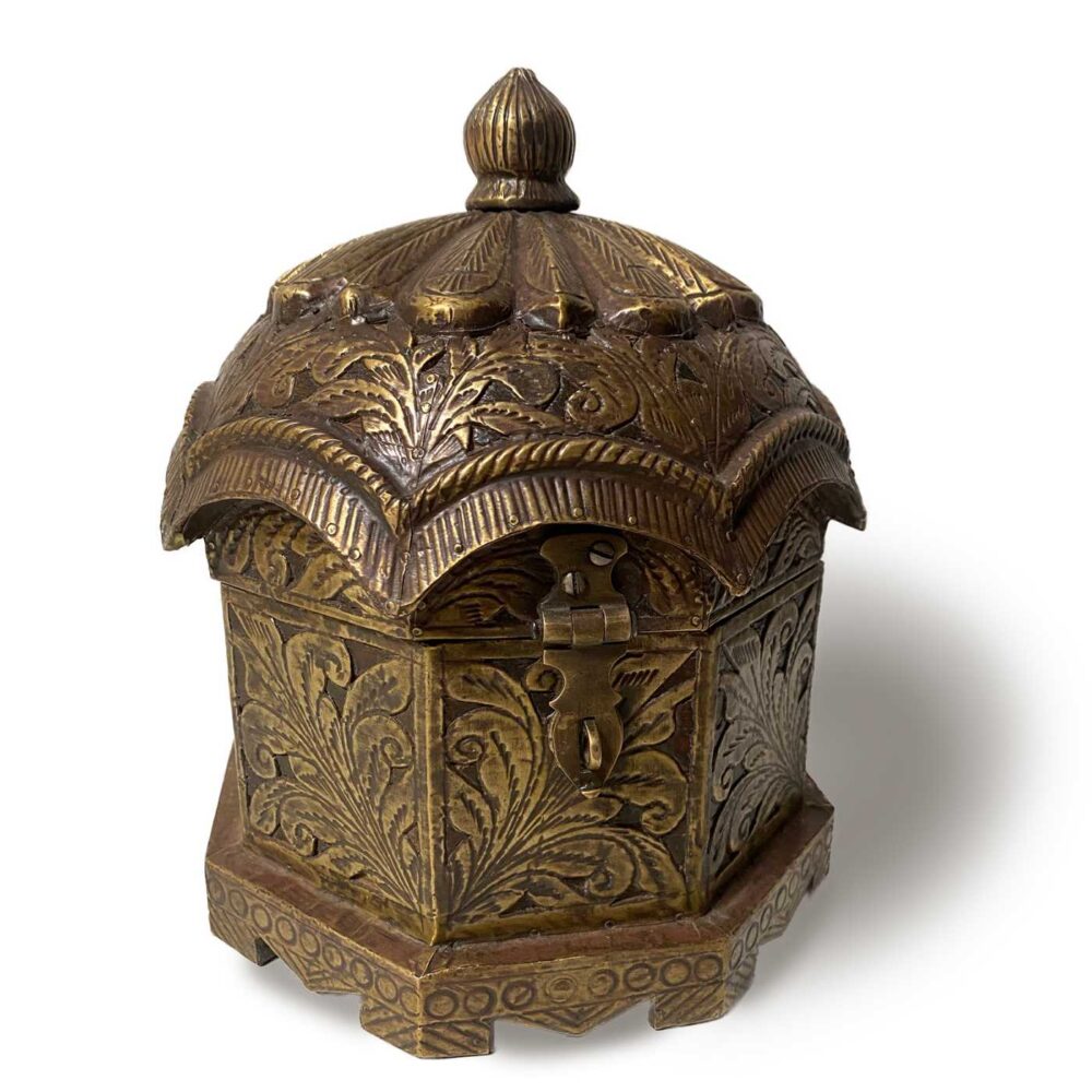 Offering Box 177C | Dowry Box | Carved Wooden Metal Box
