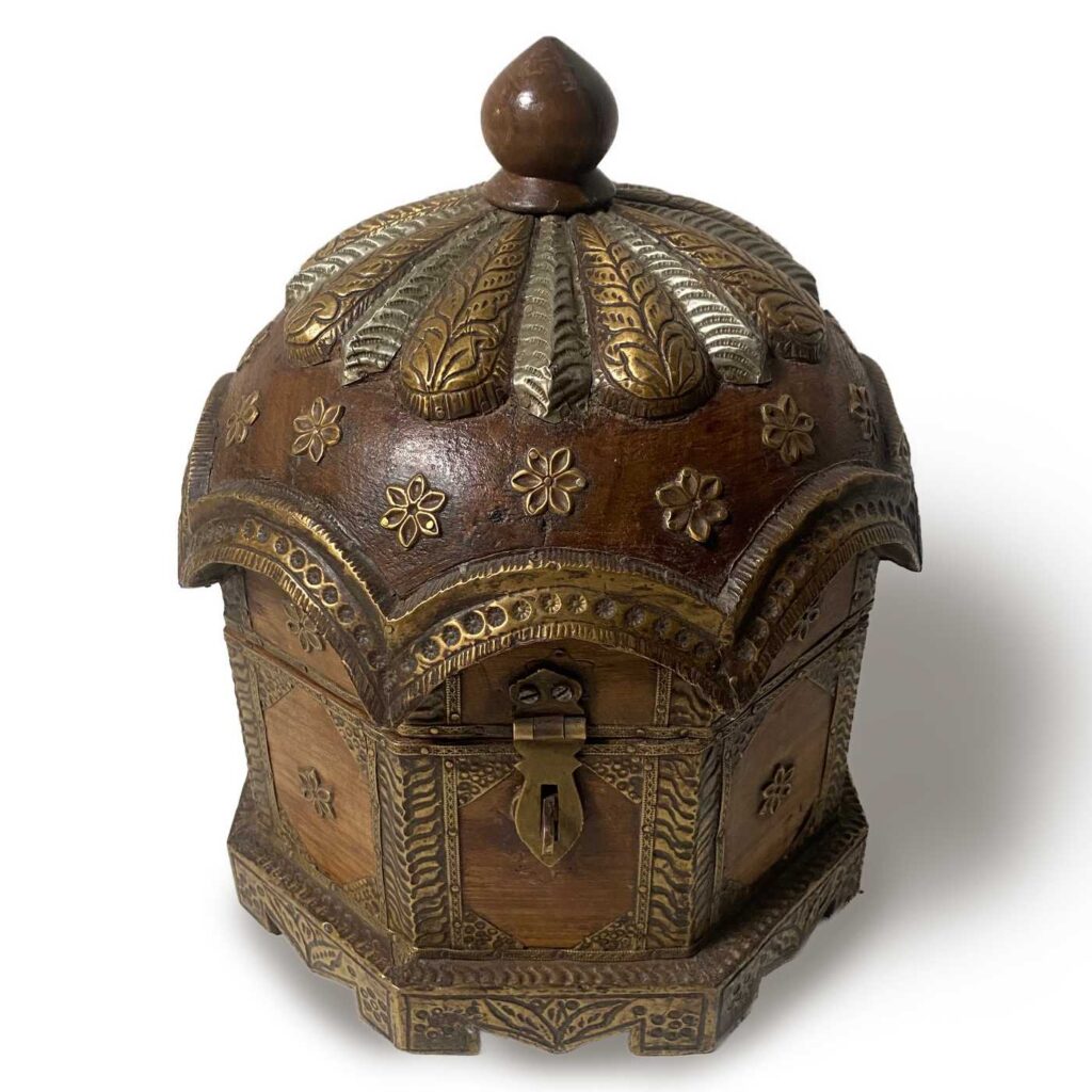 Offering Box 177G | Carved Wood and Metal Box | Decorative Box