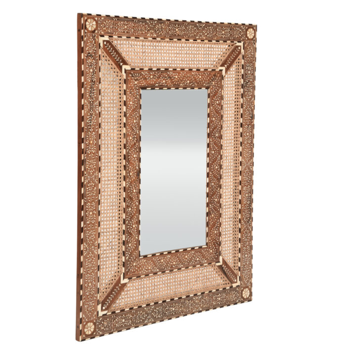 Inlay Cane Mirror | Bone Inlay & Cane Mirror | Luxury Furnishings in Dallas