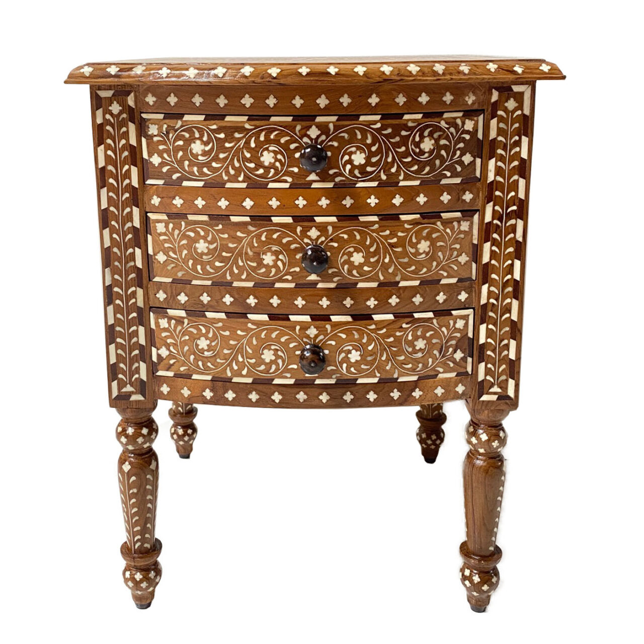 Bone Inlay Triple Drawer Table | Inlay Nightstand | Inlay Side Table