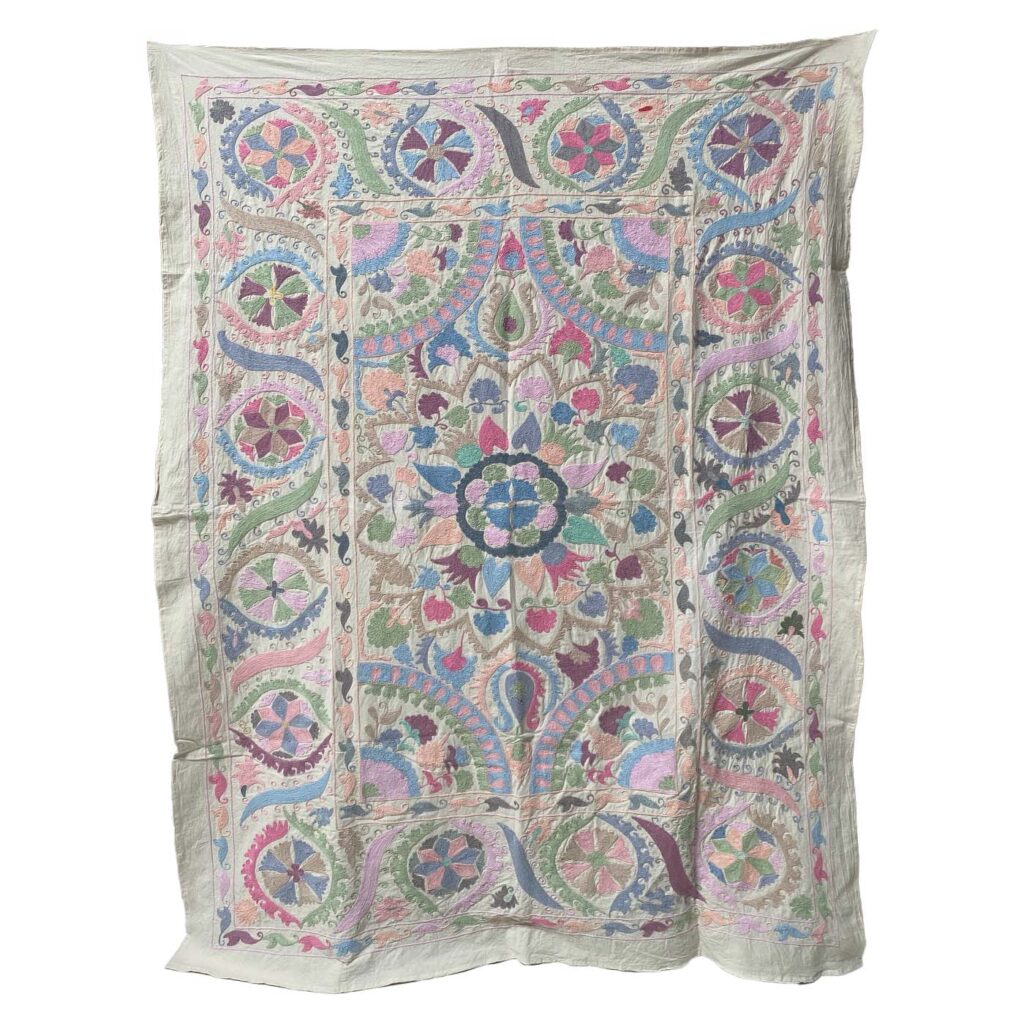 Pastel Suzani K | Hand-Embroidered Suzani Textile | Pastel Textile