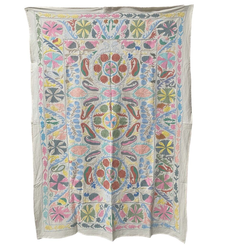 Pastel Suzani N | Hand-Embroidered Suzani Textile | Pastel Textile