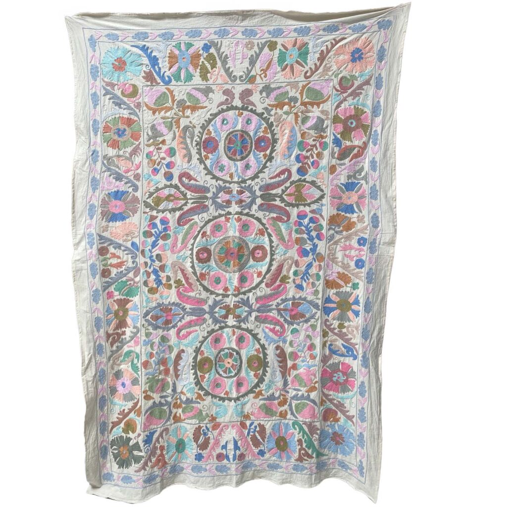 Pastel Suzani O | Hand-Embroidered Suzani Textile | Pastel Textile