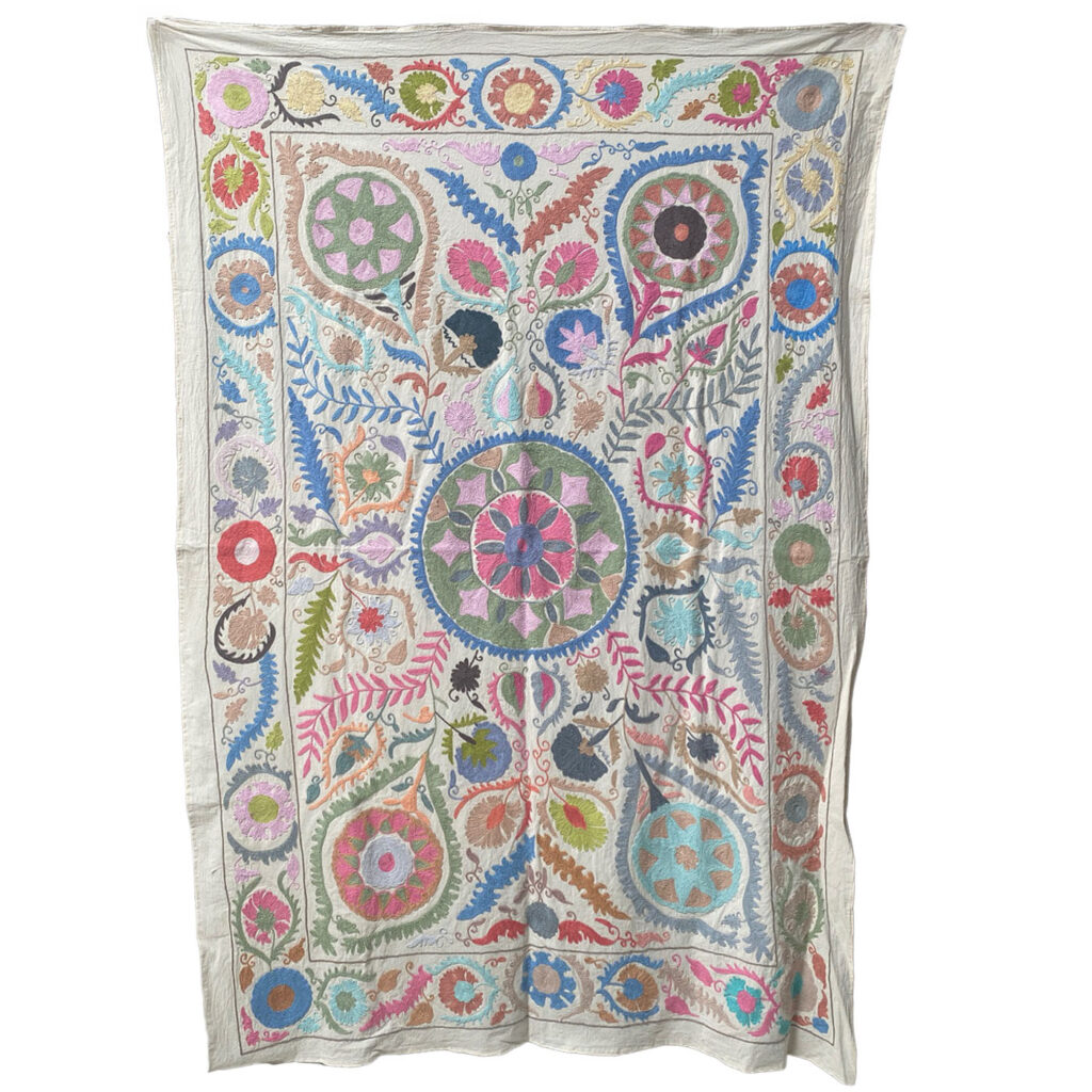 Pastel Suzani Z | Hand-Embroidered Suzani Textile | Pastel Textile