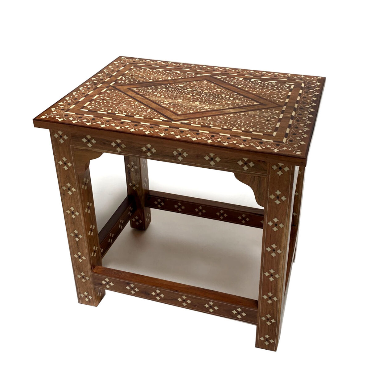 Diamond Inlay Side Table | Bone Inlay End Table | Inlay Nightstand
